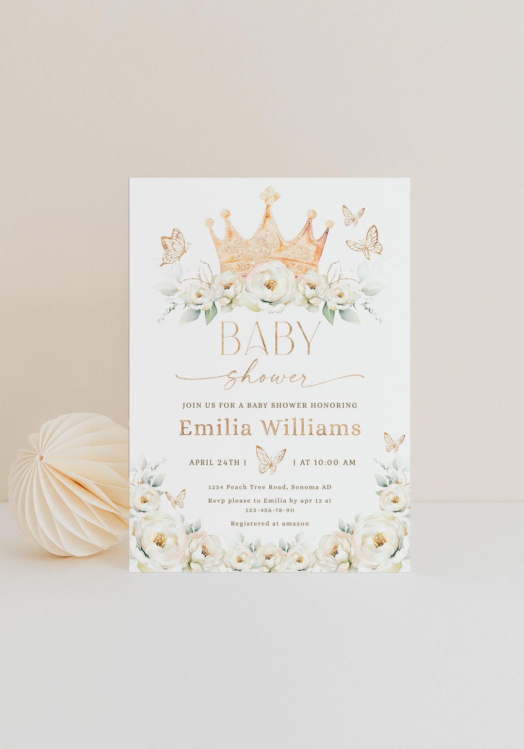 Golden Crown Baby Shower Invitation Printable, Little Princess Baby ...