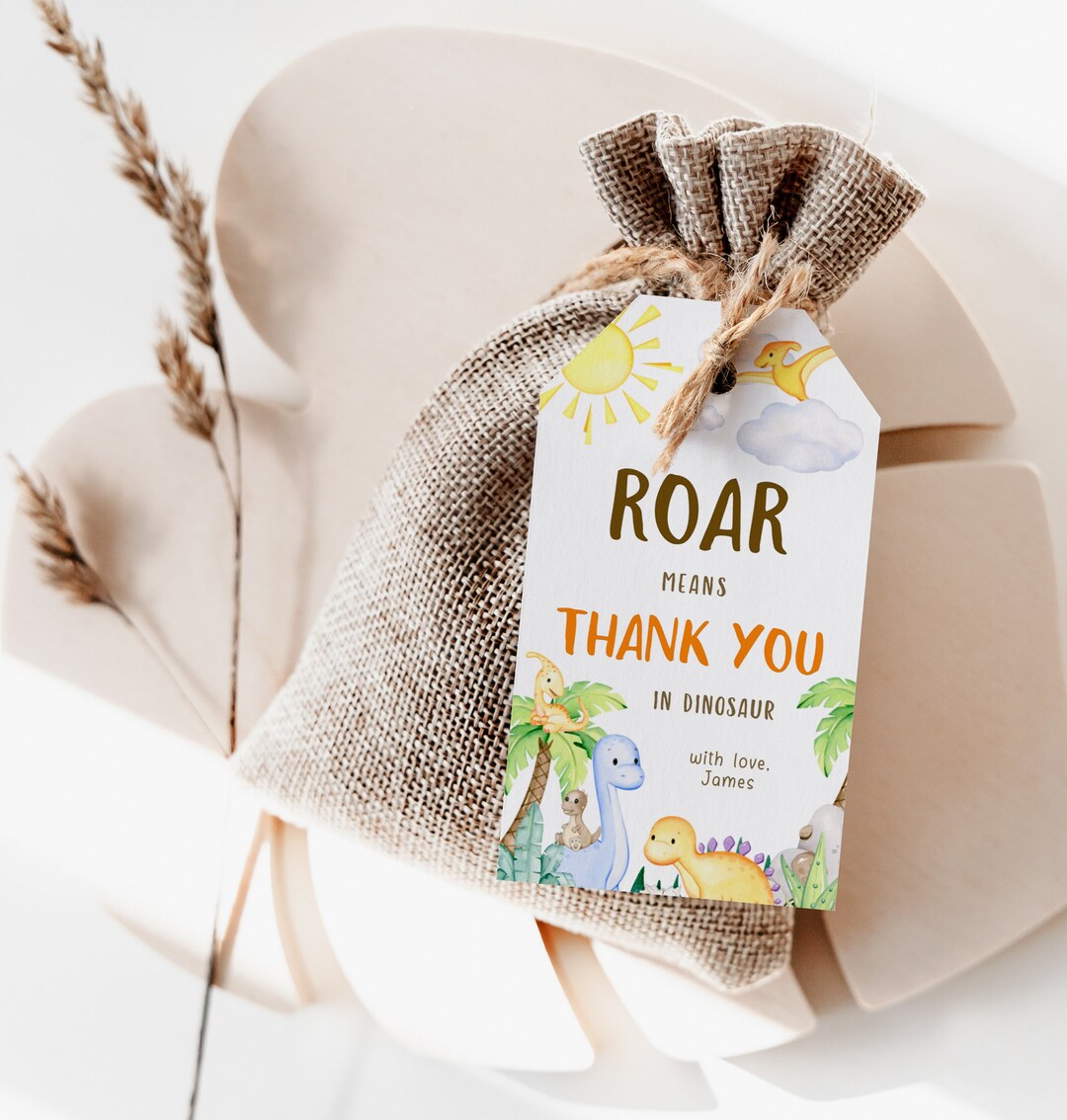 Editable Dinosaur Favor Tag, Kids Dino Custom Birthday Tag Template ...