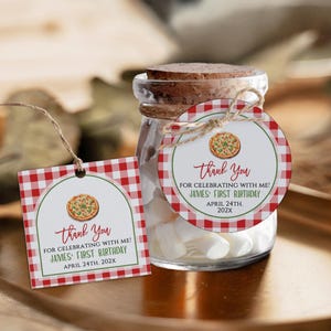 Pizza Party First Birthday Thank You Tags Printable, Pizzeria Theme Red ...