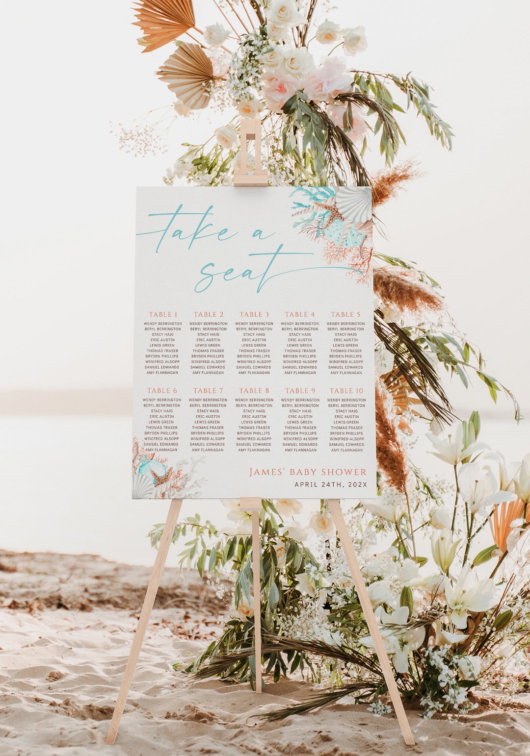 Ocean Themed Baby Shower Seating Chart Sign Printable Gender Neutral ...