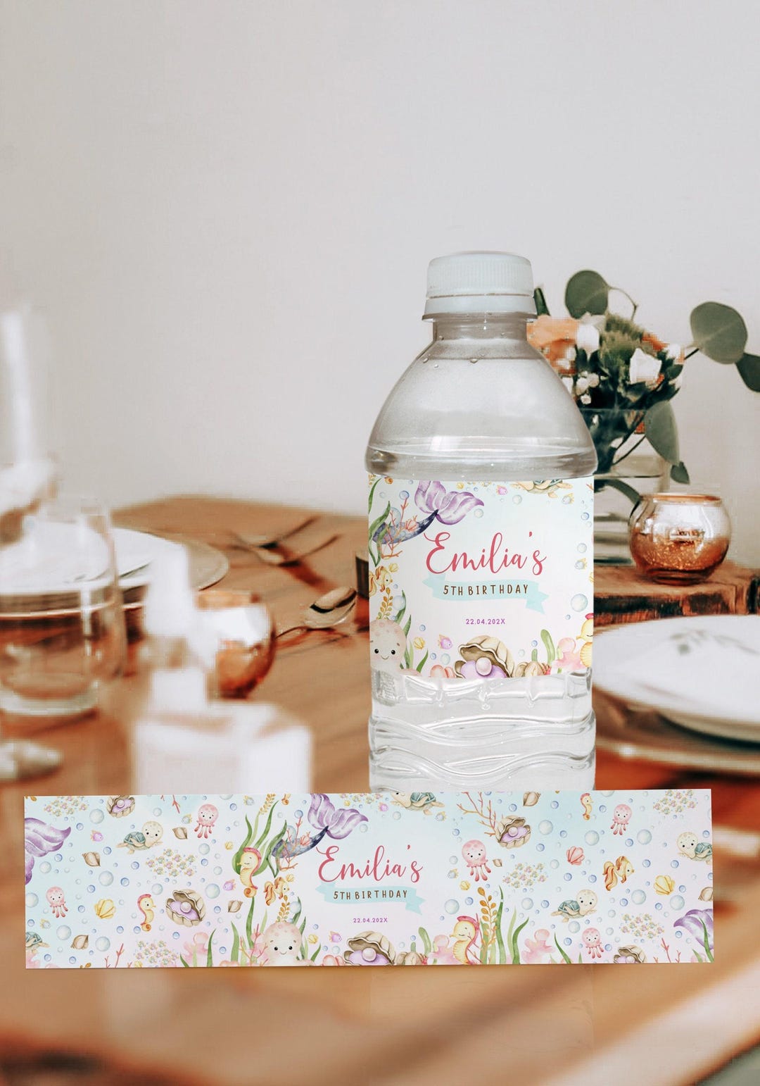Mermaid Tail Birthday Water Bottle Label Template, Under the Sea 5th ...