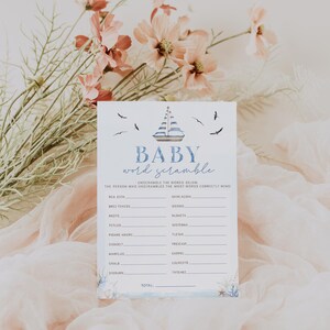 Ocean & Sea Baby Word Scramble Printable, Nautical Theme Baby Shower ...