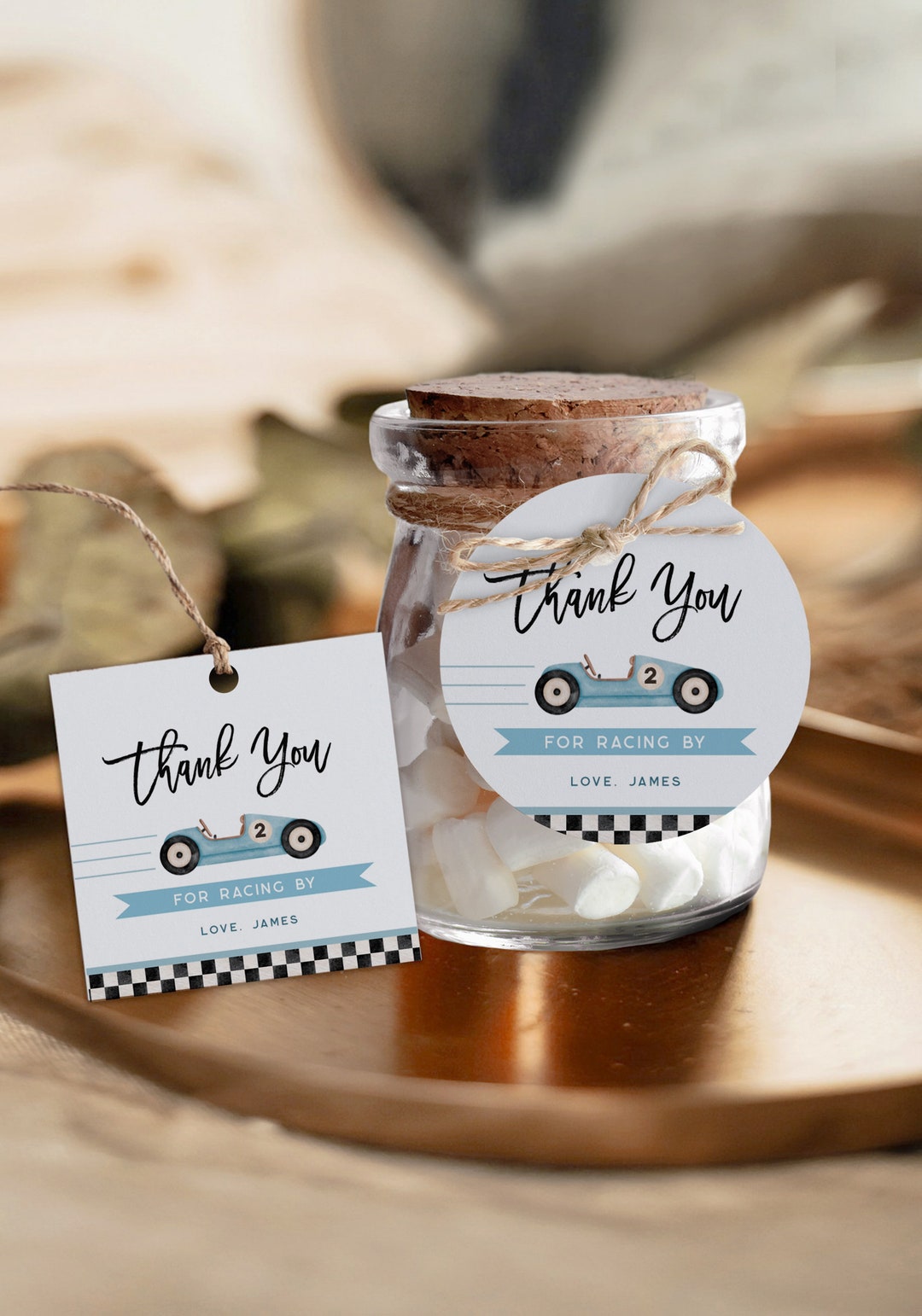 Blue Race Car Sticker Decor Thank You Tag, Race Car Favor Tags ...