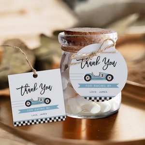 Blue Race Car Sticker Decor Thank You Tag, Race Car Favor Tags ...