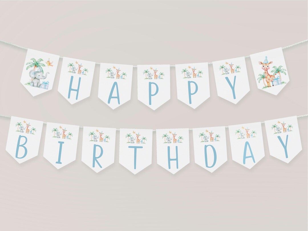 Safari Animals Boy Birthday Party Banner Printable, Safari Happy ...