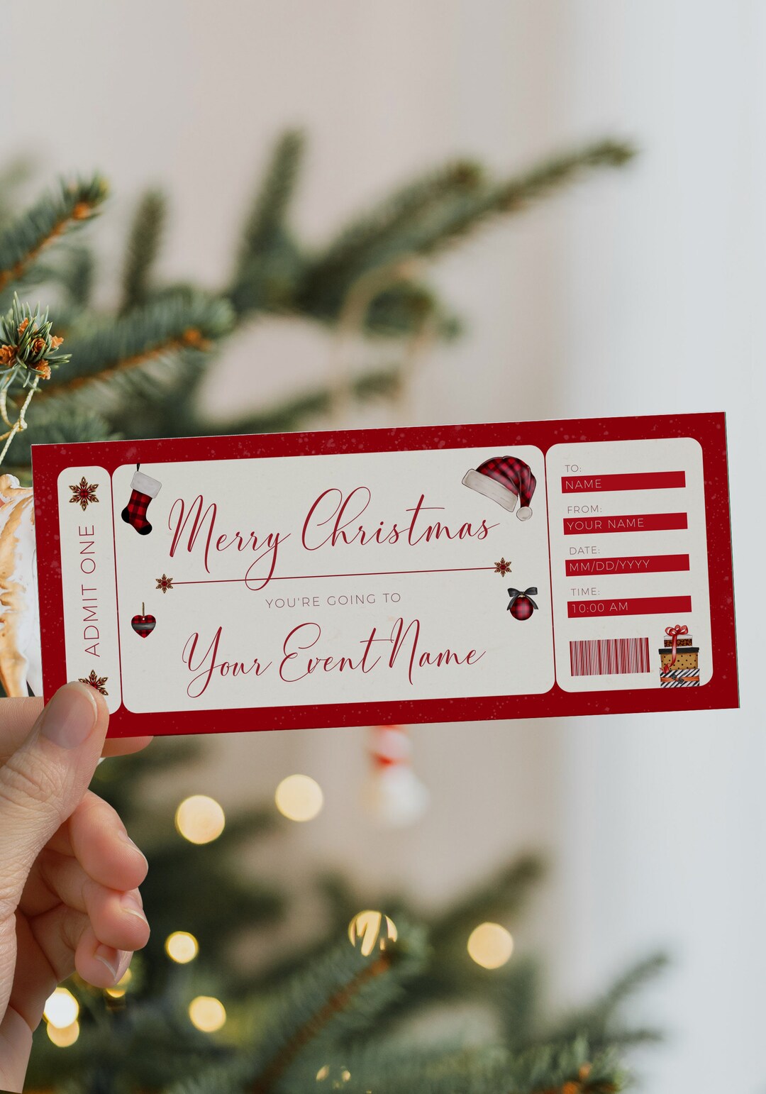 Event Ticket Template, Christmas Gift Surprise Concert Ticket, Movie ...