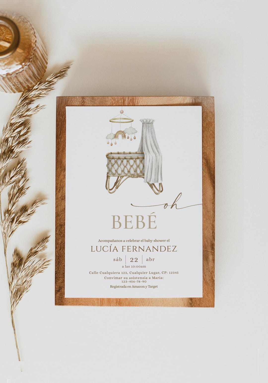 Boho Spanish Baby Shower Invitation Printable, Oh Bebe Spanish Baby ...