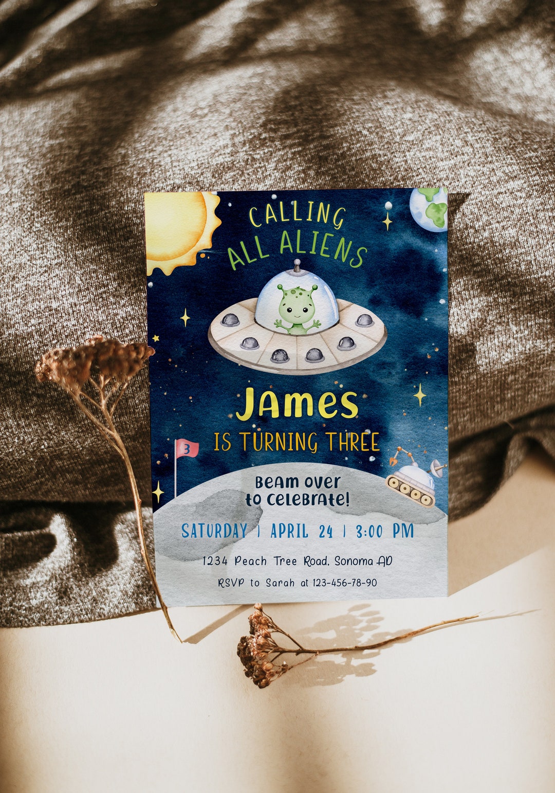 Space Alien Party Birthday Invitations Printable, UFO Boy Birthday ...