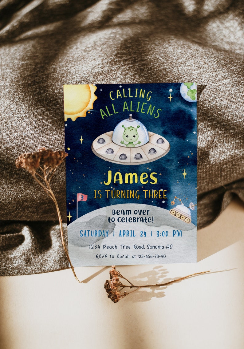 Space Alien Party Birthday Invitations Printable UFO Boy - Etsy