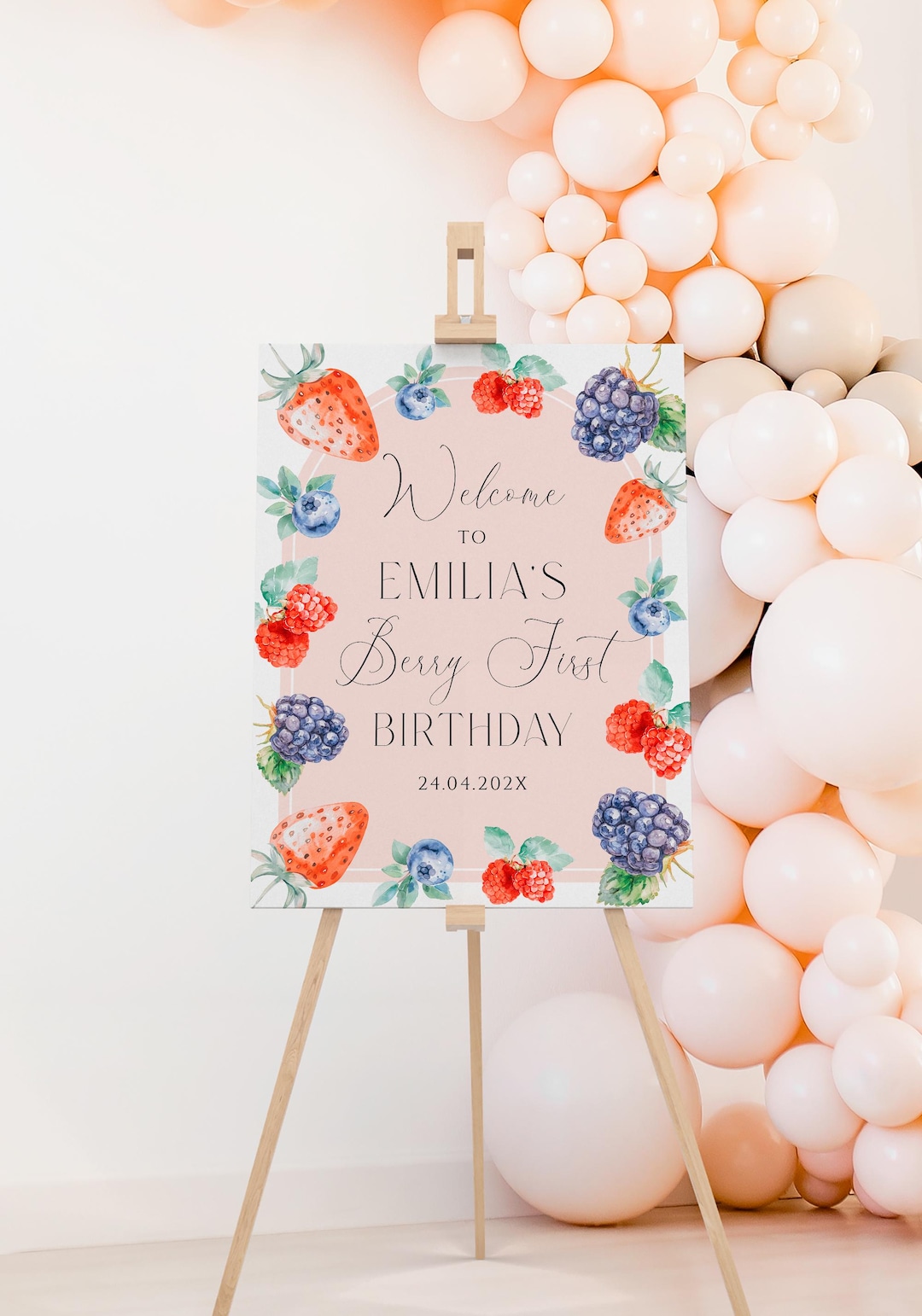 Berry First Birthday Party Welcome Sign Printable, Berry Sweet 1st ...