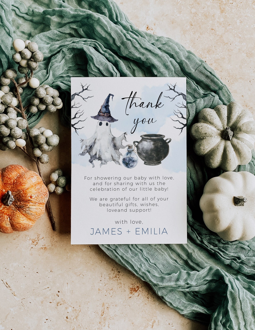 Halloween Bat Baby Shower Thank You Card Editable, Spooky Ghost Baby ...