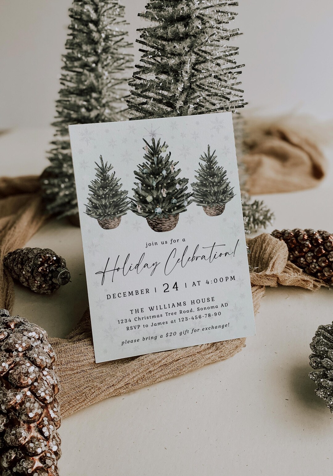 Holiday Celebration Invitation Printable, Winter Snowflakes 2025 Party ...