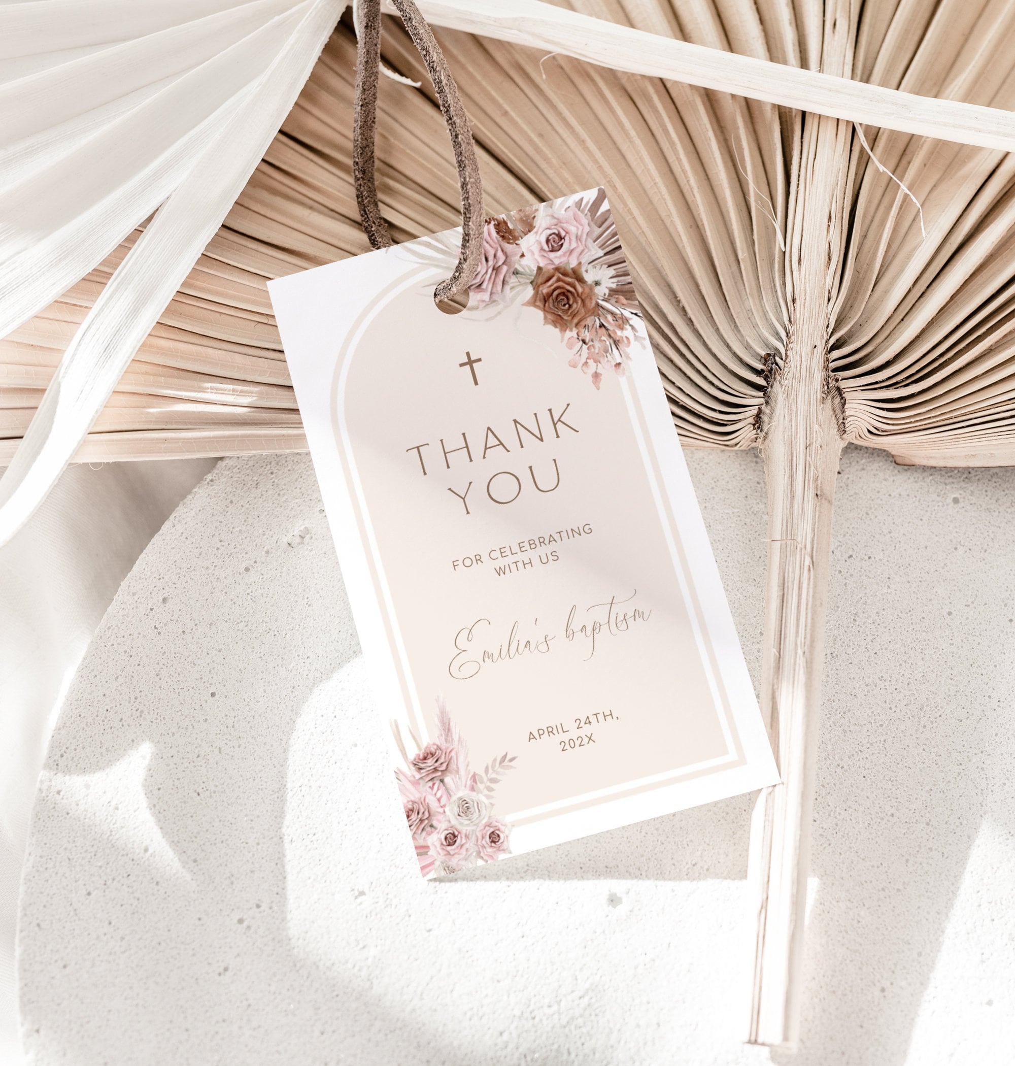Bohemian Pink Favor Tag Template, Girl Baptism Gift Tag, Girl ...
