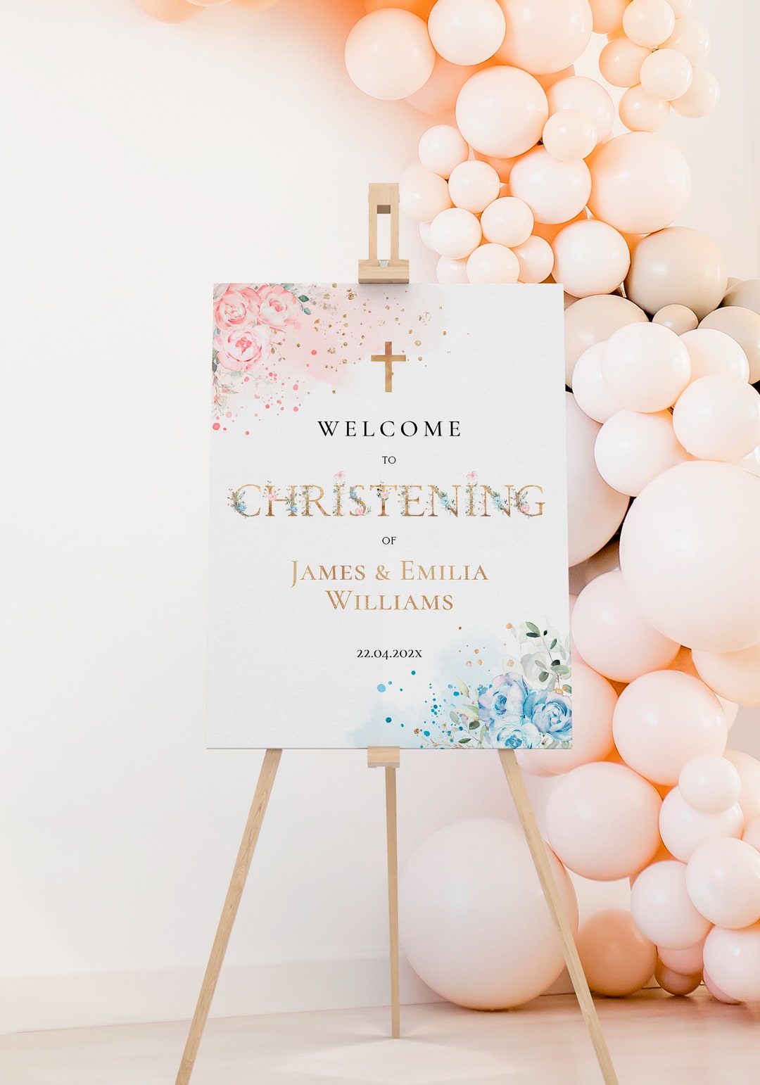 Christening Welcome Sign Template, Girl & Boy Communion Sign for Twins ...