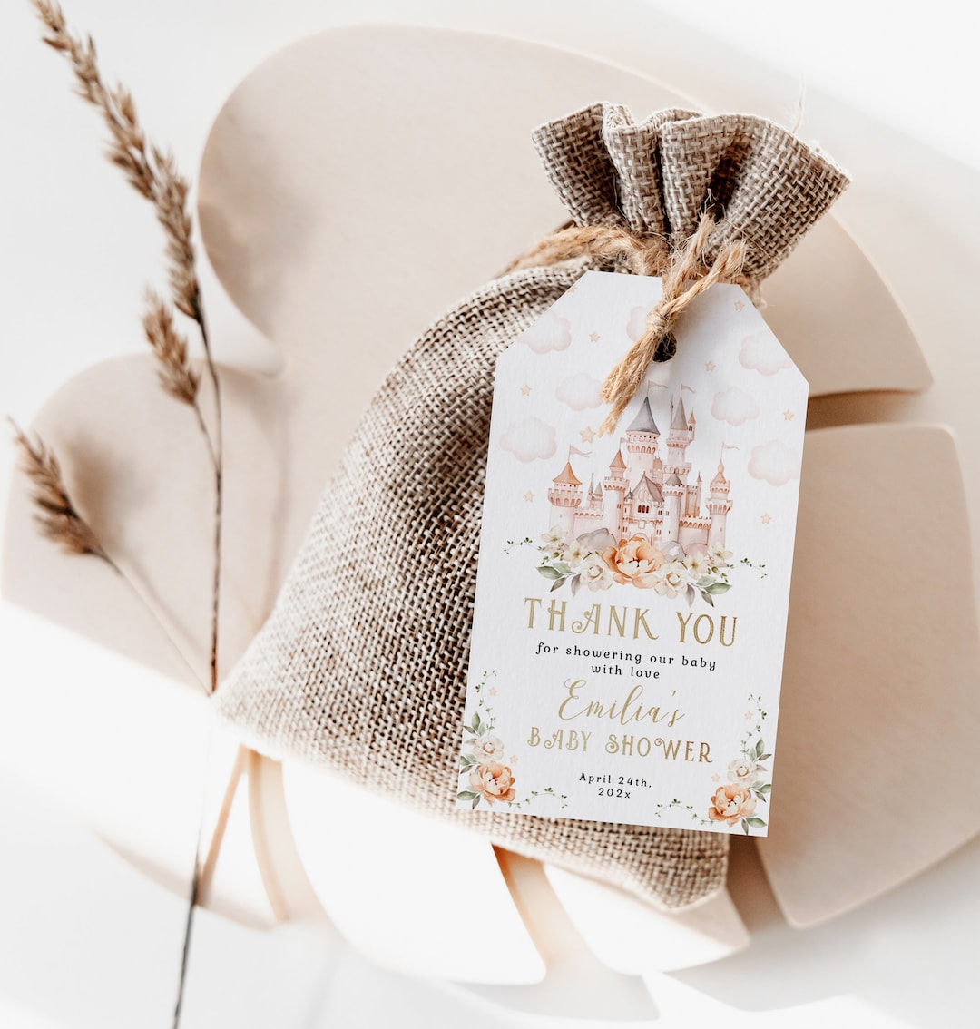 Once Upon a Time Castle Thank You Favor Tags Printable for Girl, Modern ...