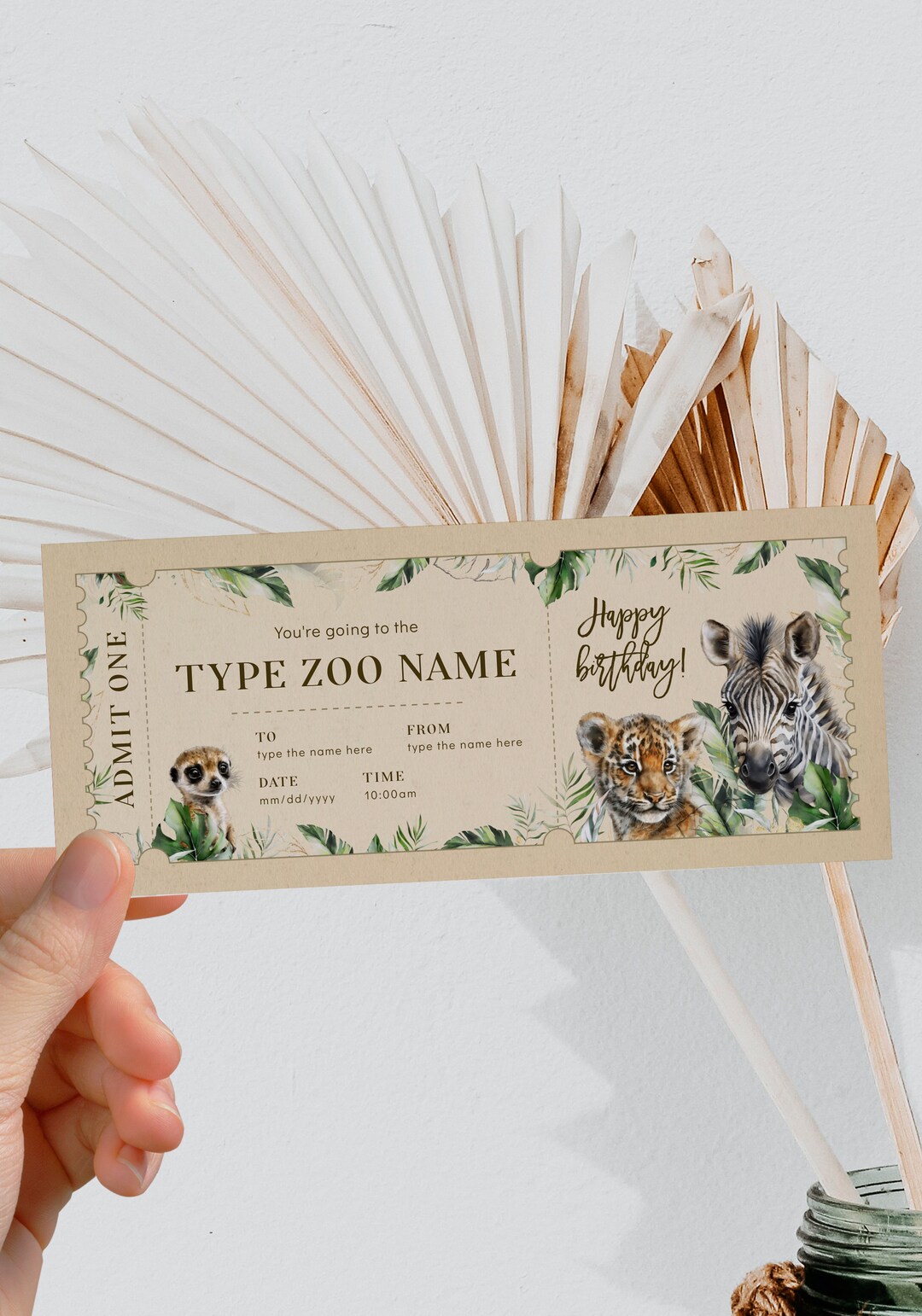 Zoo Printable Ticket, Happy Birthday Zoo Gift Voucher Template DIY ...