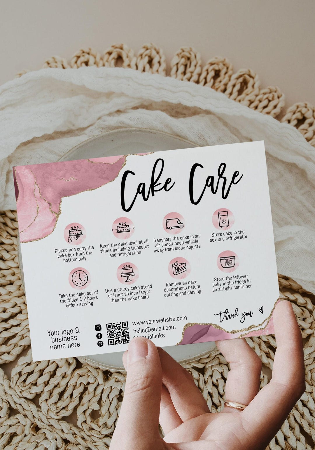 Cake Care Guide Card Template, Cake Care Card Instructions, Wedding ...