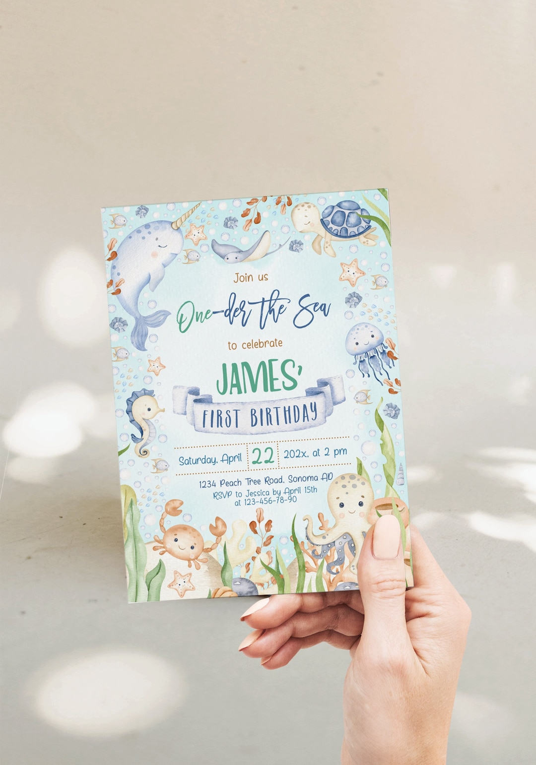 Editable Oneder the Sea First Birthday Invitation, Boy Under the Sea ...