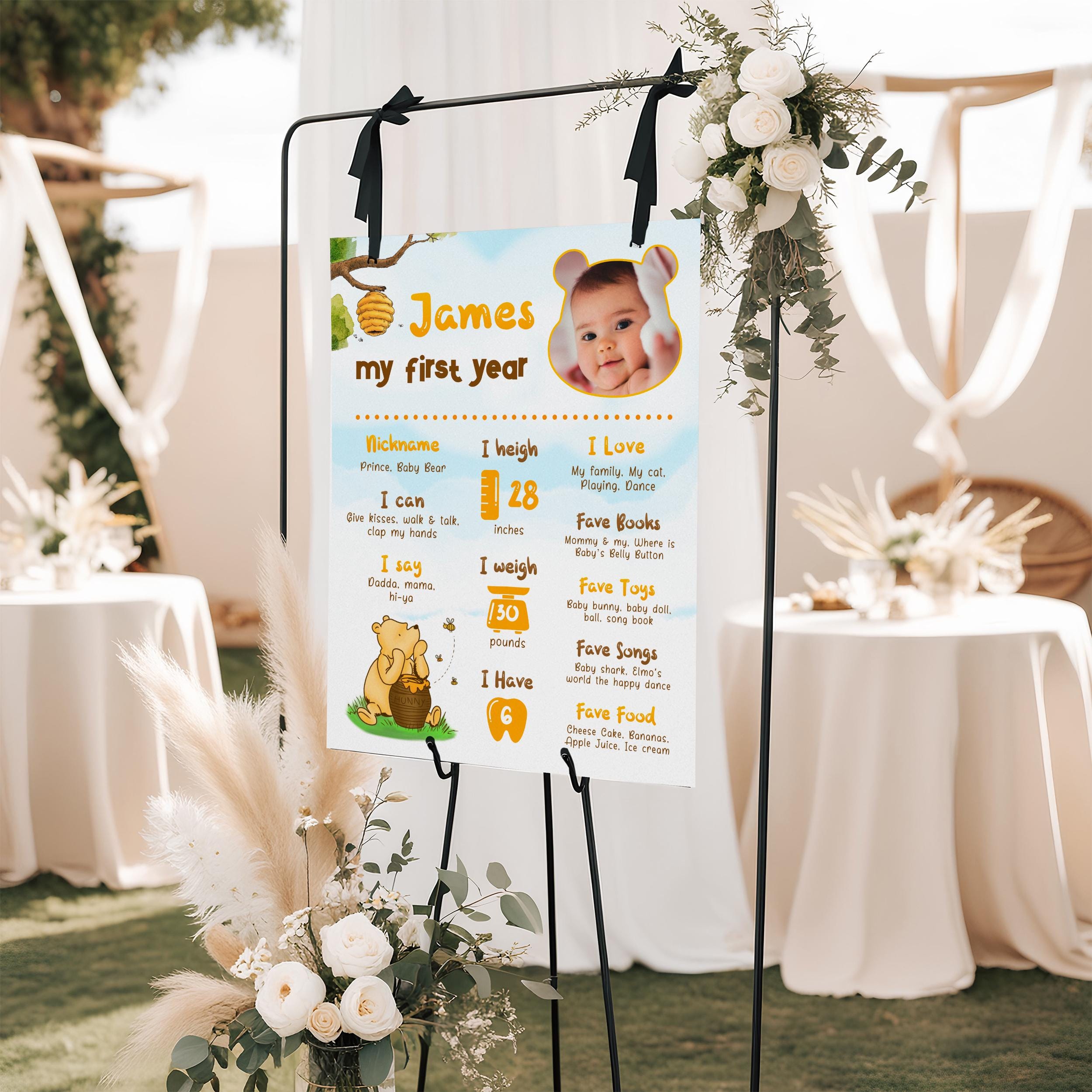 Winnie the Pooh First Year Milestone Board With Photo Template, Honey ...