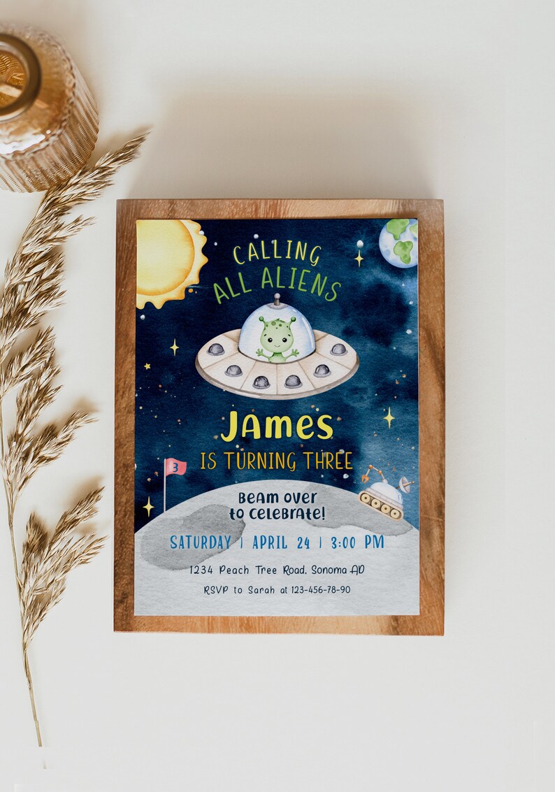 Space Alien Party Birthday Invitations Printable UFO Boy - Etsy