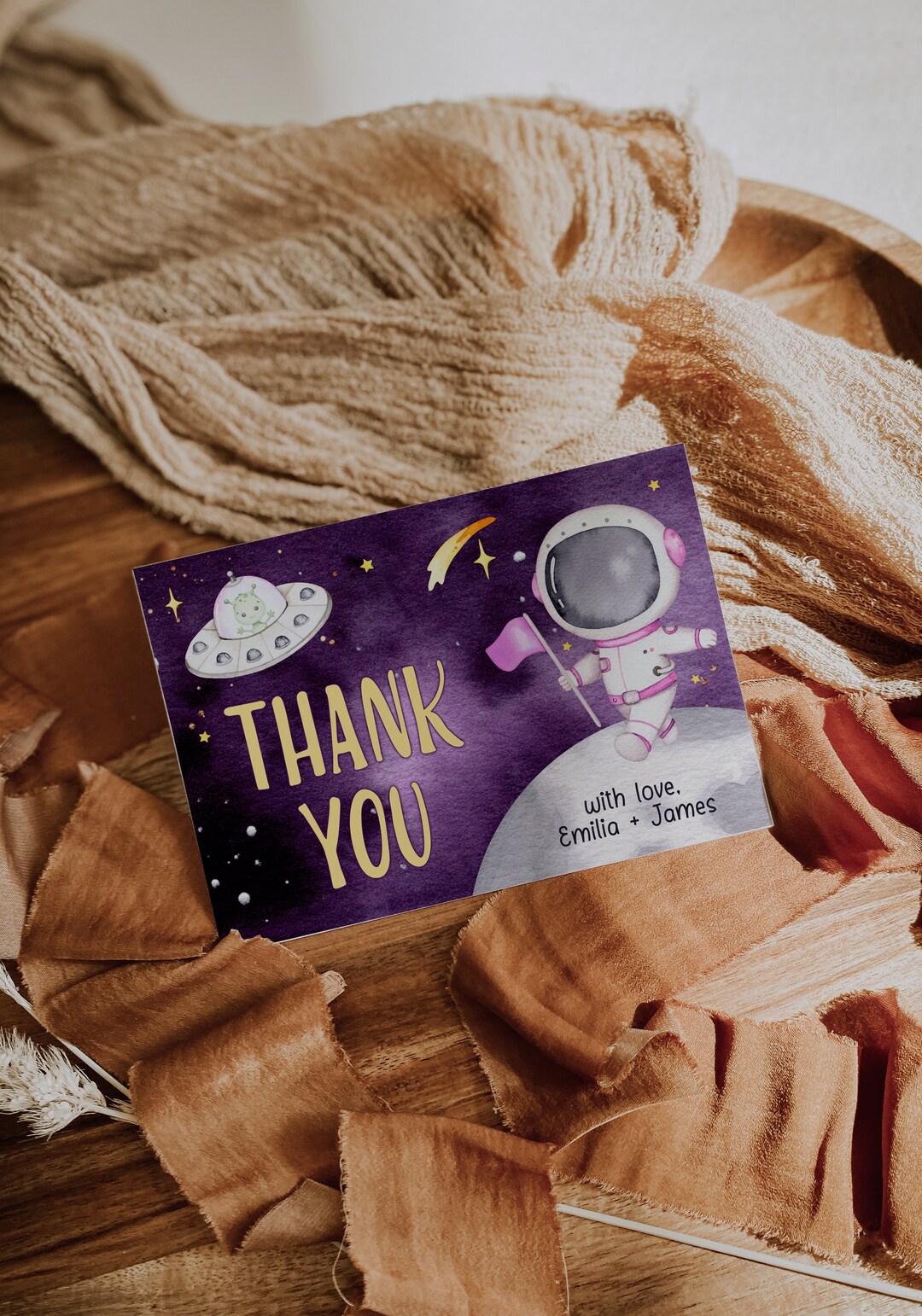 Out of This World Purple Galaxy Birthday Thank You Card, Astronaut B ...