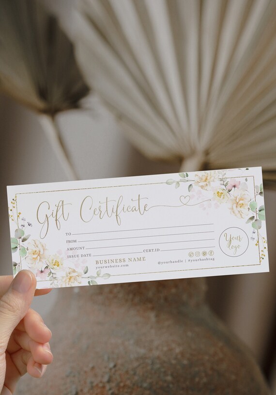 Editable spring gift certificate template, printable mininalist gift ...