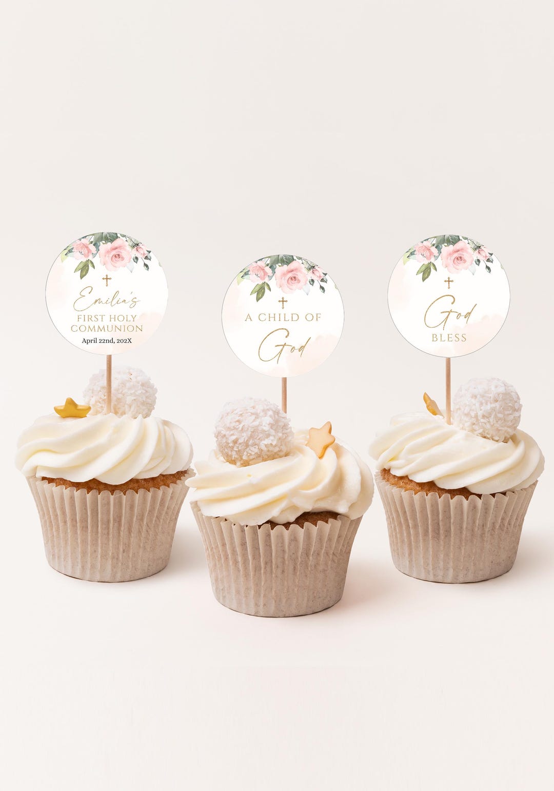 Girl Floral First Holy Communion Cupcake Topper Printable, a Child of ...
