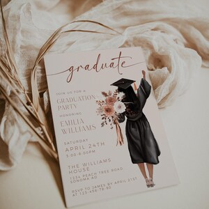 Girl Graduation Party Invitation, Modern Graduation Invitation With ...