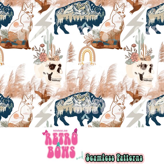 Buffalo Boho Digital Seamless Pattern | Etsy