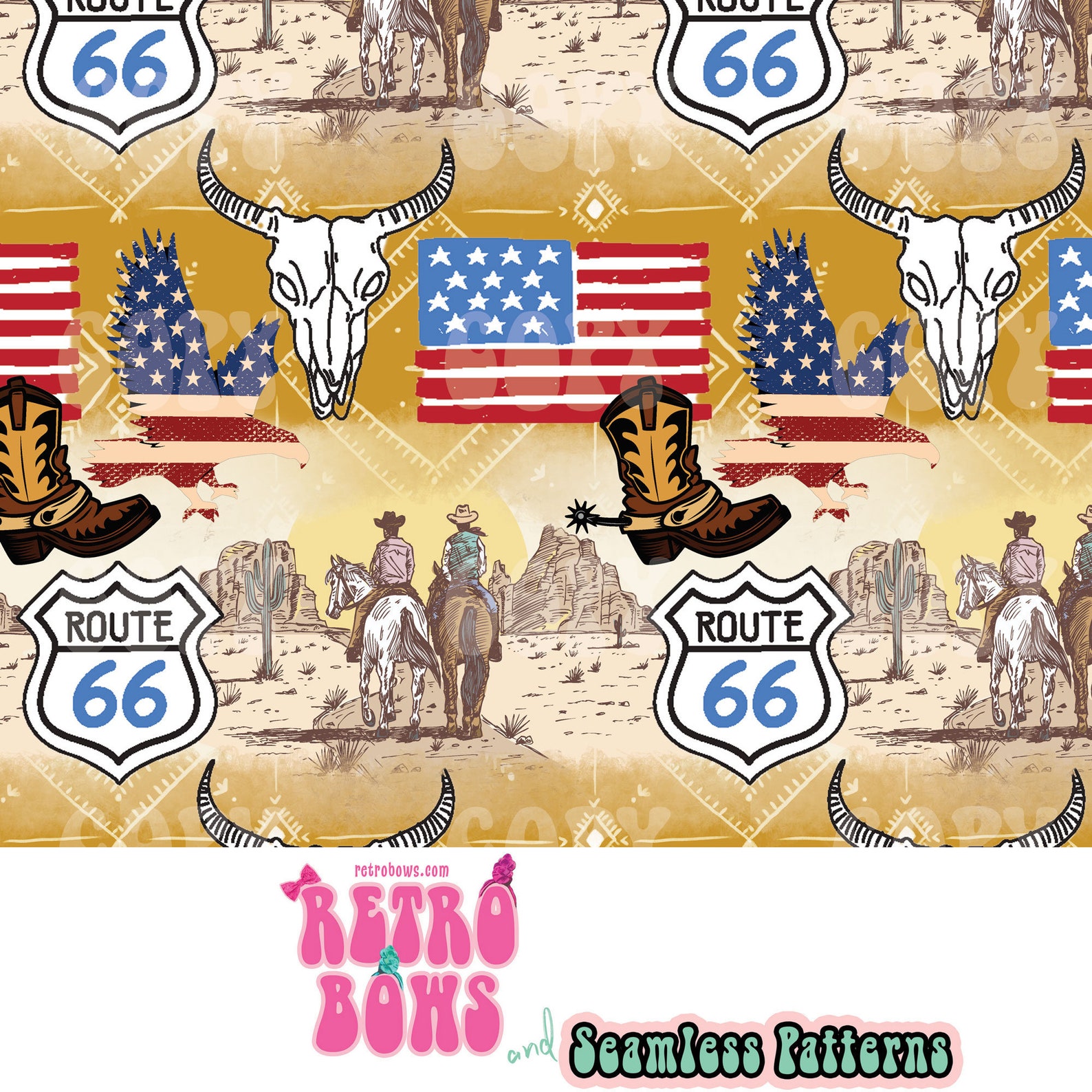 Western Route 66 Seamless Digital Pattern Summer Retro Boho - Etsy