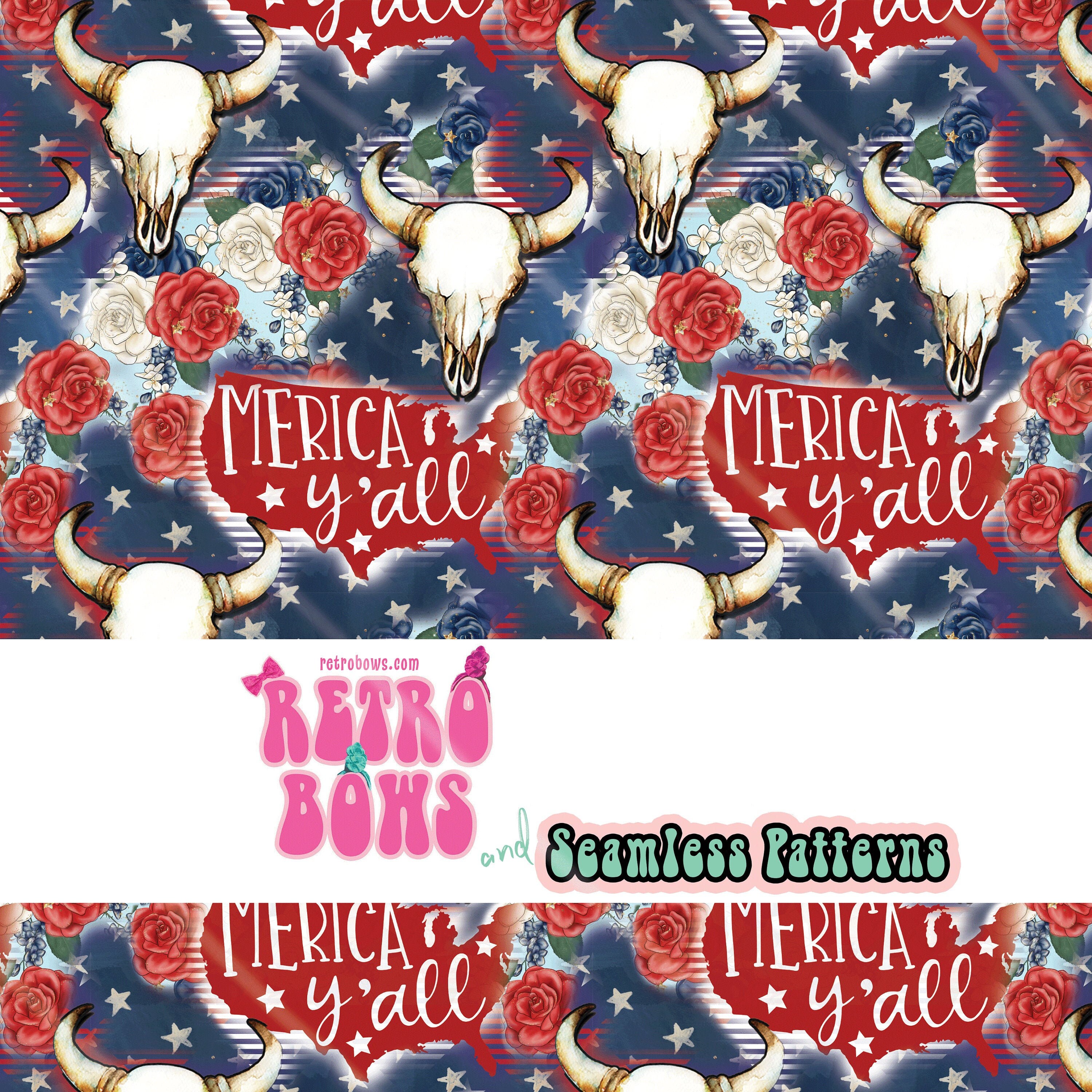 Merica Y'all Seamless Digital Pattern America USA 4th of | Etsy