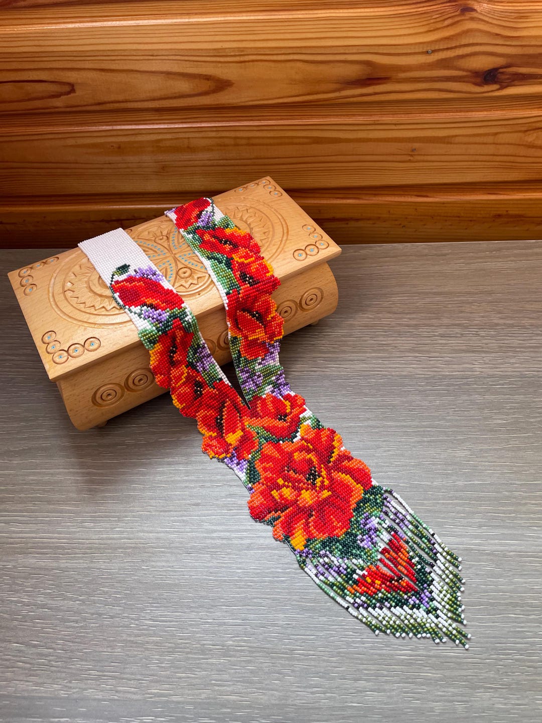 Gerdan With Flowers, Gerdan Made of Beads, Ukrainian Necklace Gherdan ...