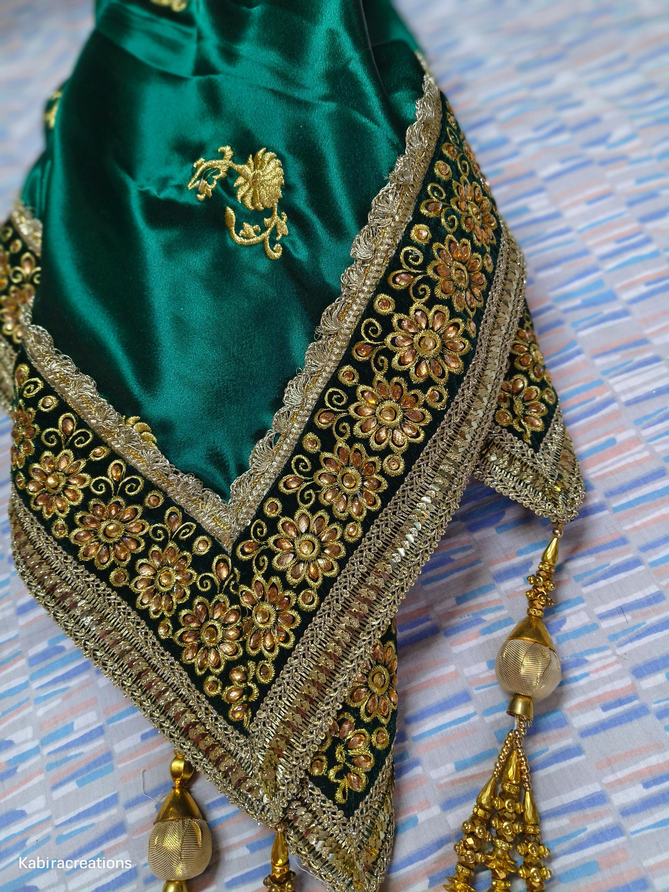Green & Gold Afghan Desmal, Embroidered Wedding Shirni, Aina Mosaf - Etsy