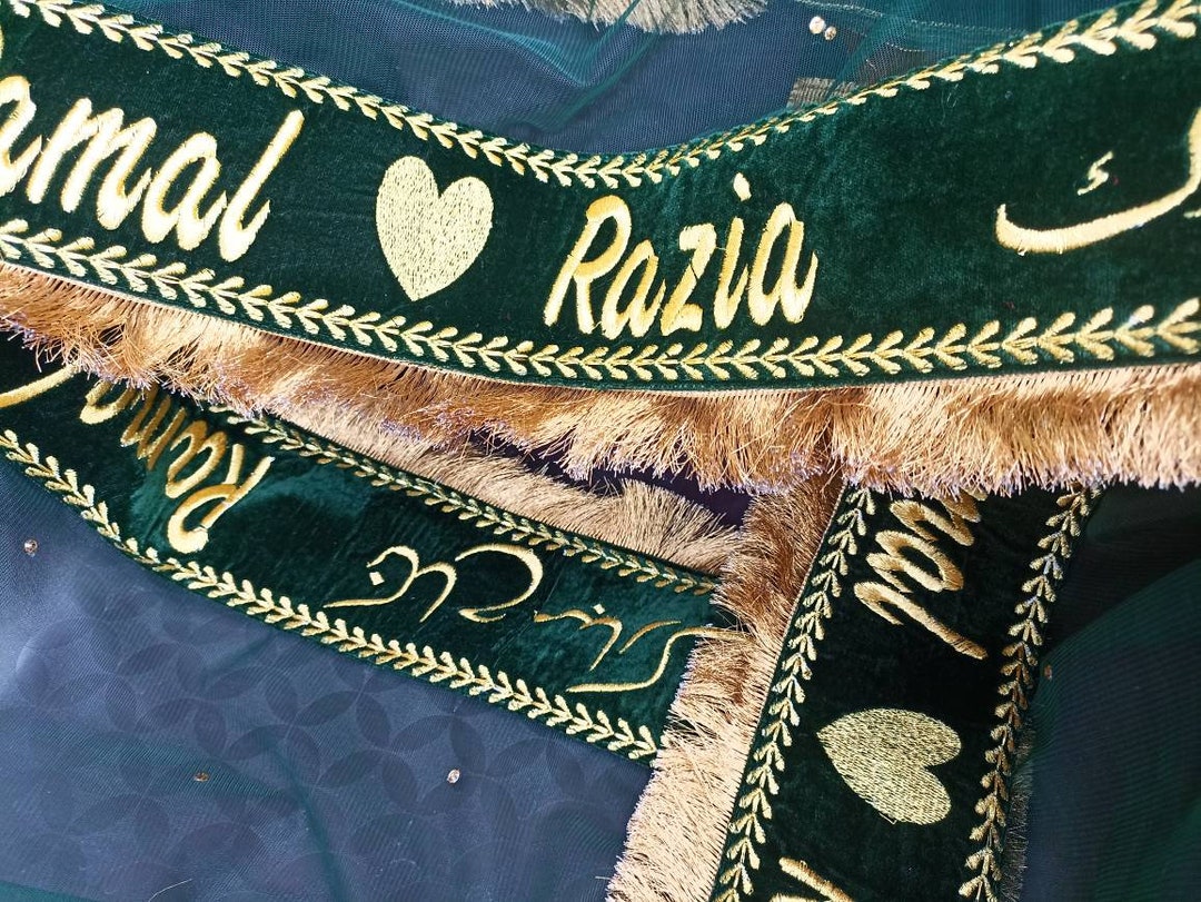 Zari Writing (name With Nikah Mubarak) Wedding Dupatta With Velvet ...