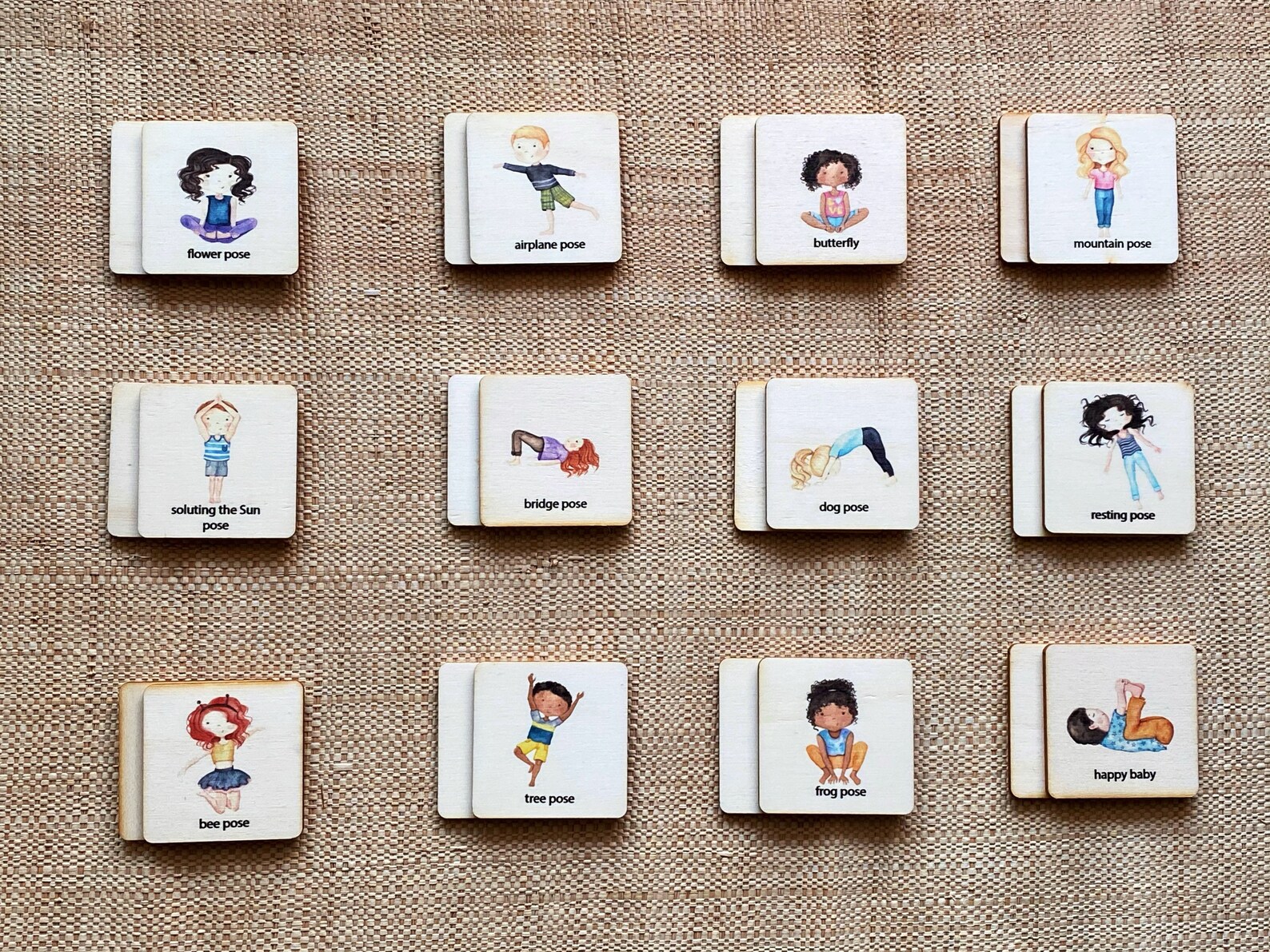 Kids Yoga Poses Wooden Memory Game Montessori and Waldorf | Etsy
