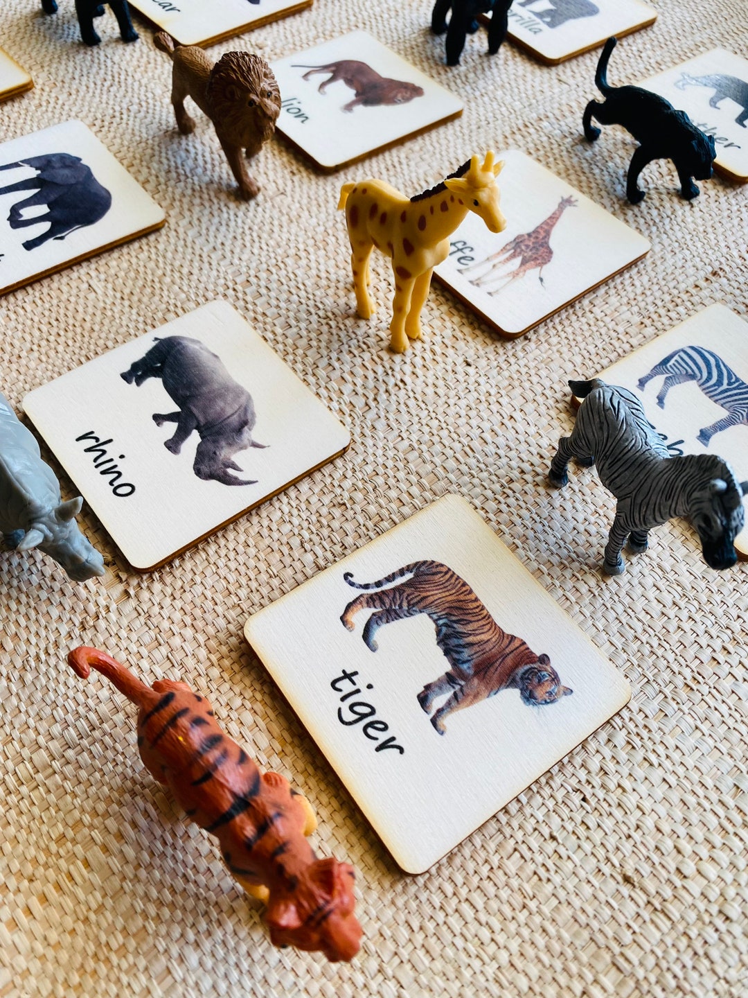 Montessori Wild Animal Matching Game With Wooden Cards - Etsy