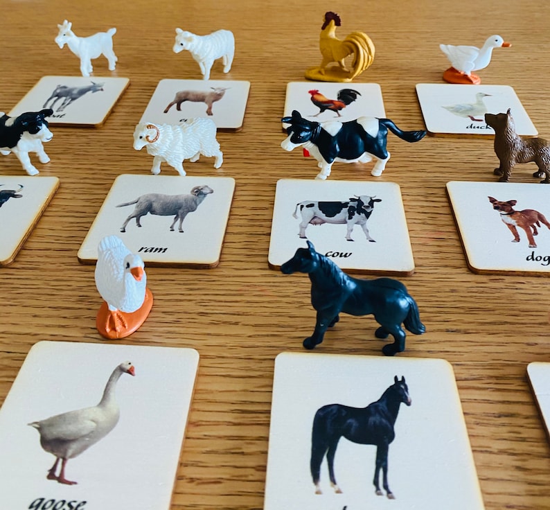 Montessori and Waldorf Learning Farm Animal Sustainable Match - Etsy