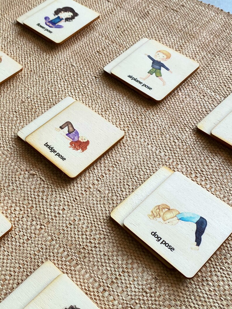 Kids Yoga Poses Wooden Memory Game Montessori and Waldorf | Etsy