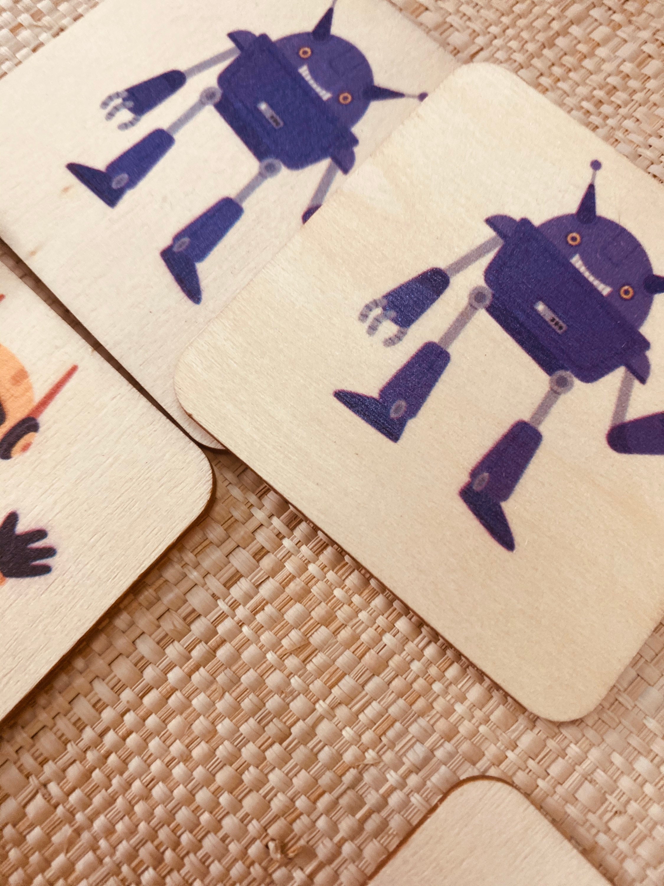 24 Pieces Robots Wooden Memory Game Montessori and Waldorf | Etsy