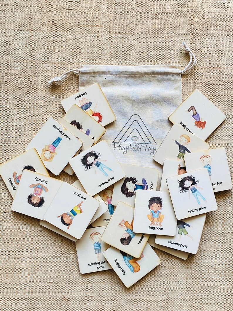 Kids Yoga Poses Wooden Memory Game Montessori and Waldorf | Etsy