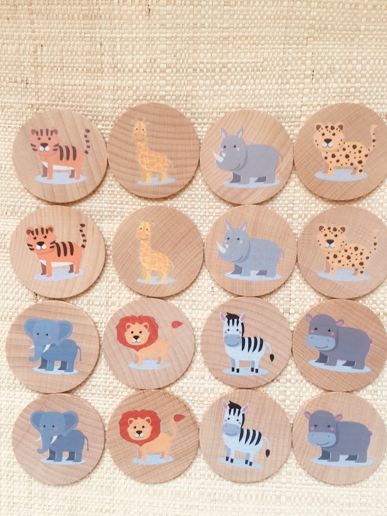 Wooden Memory Game Safari Animals Inspired on Montessori Educational ...