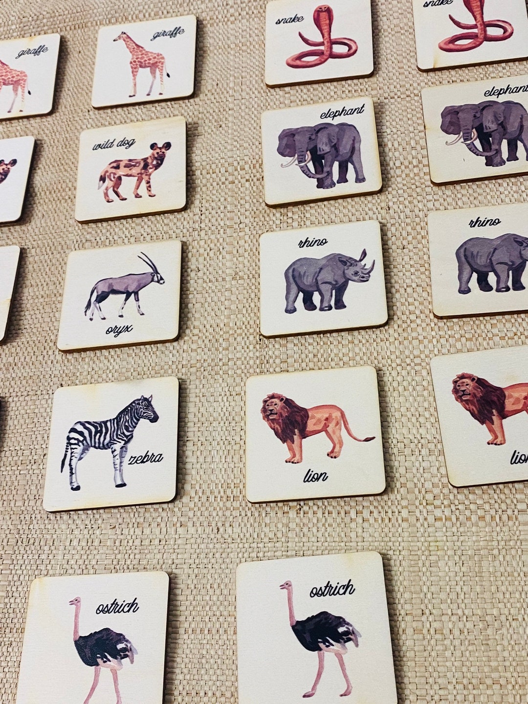 24 Pieces Safari Wooden Memory Game, Montessori and Waldorf Inspired ...