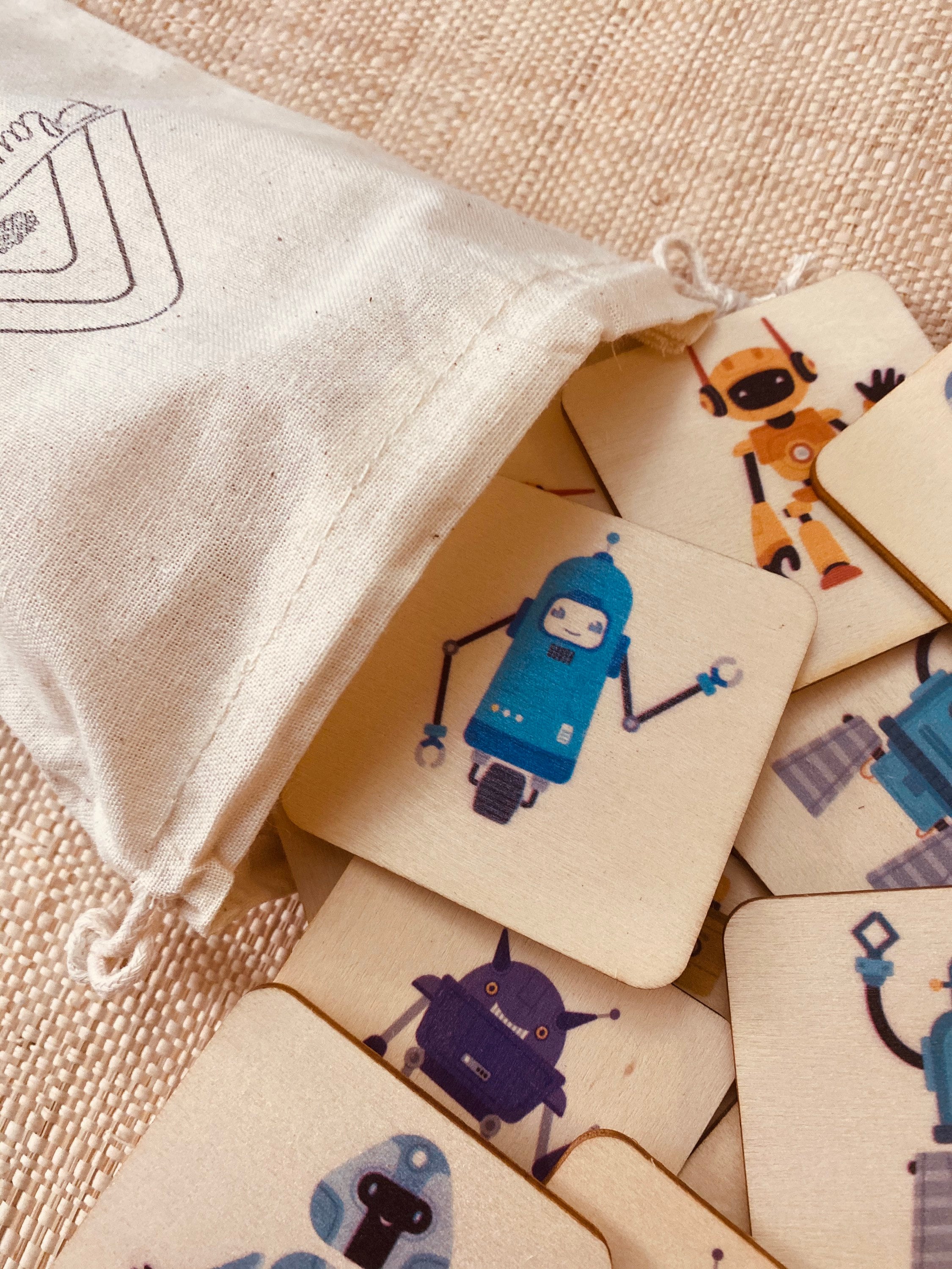 24 Pieces Robots Wooden Memory Game Montessori and Waldorf | Etsy