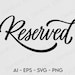 Reserved Sign SVG. Hand Lettered Wedding Png, Eps Cut File. Bridal ...