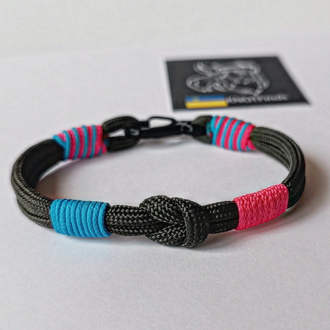 Thin Paracord Bracelet. Pink and Sky Blue Colors. Skydiving Bangle ...