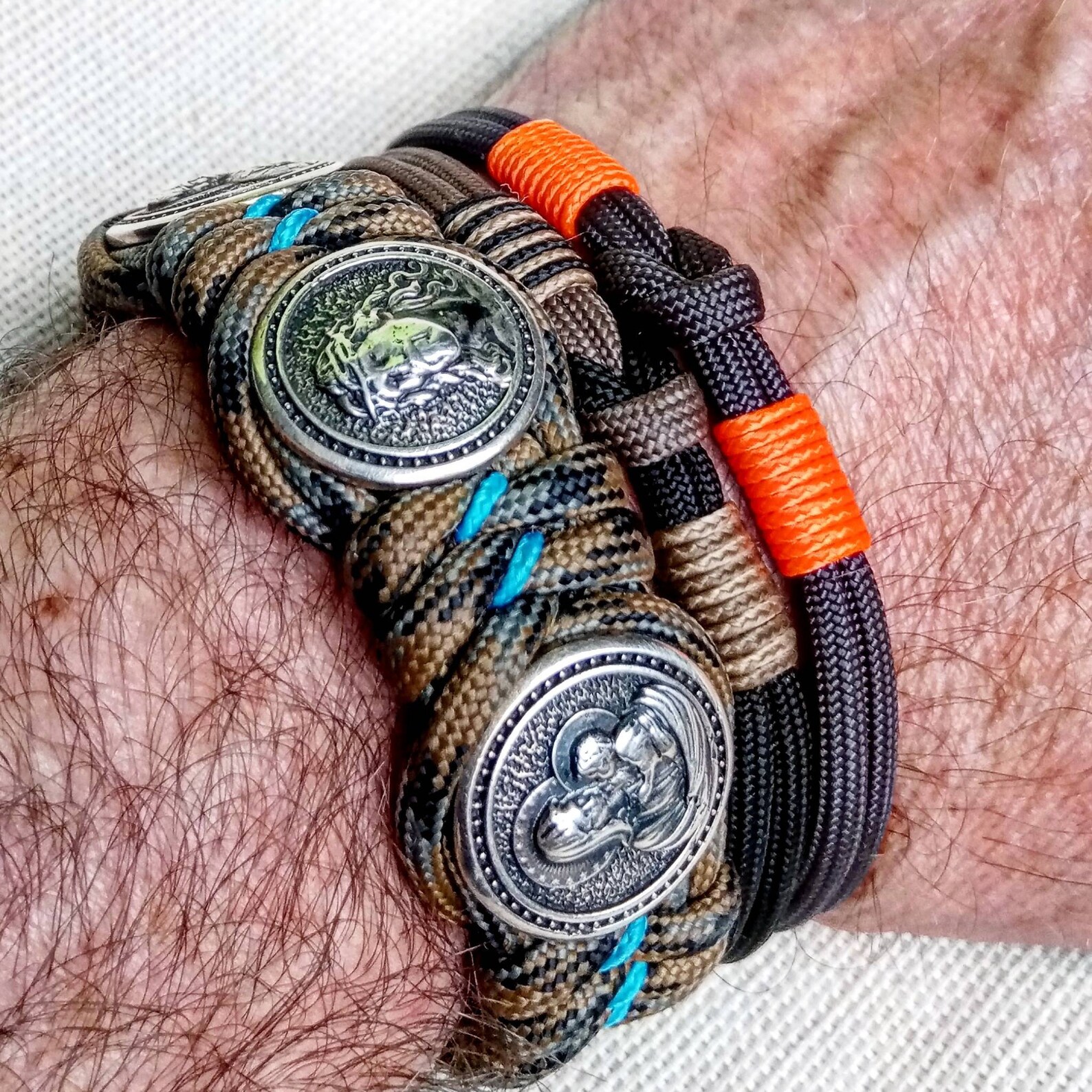 Thin Carabiner Paracord Bracelet: Gray & Orange Rope Bangle - Etsy