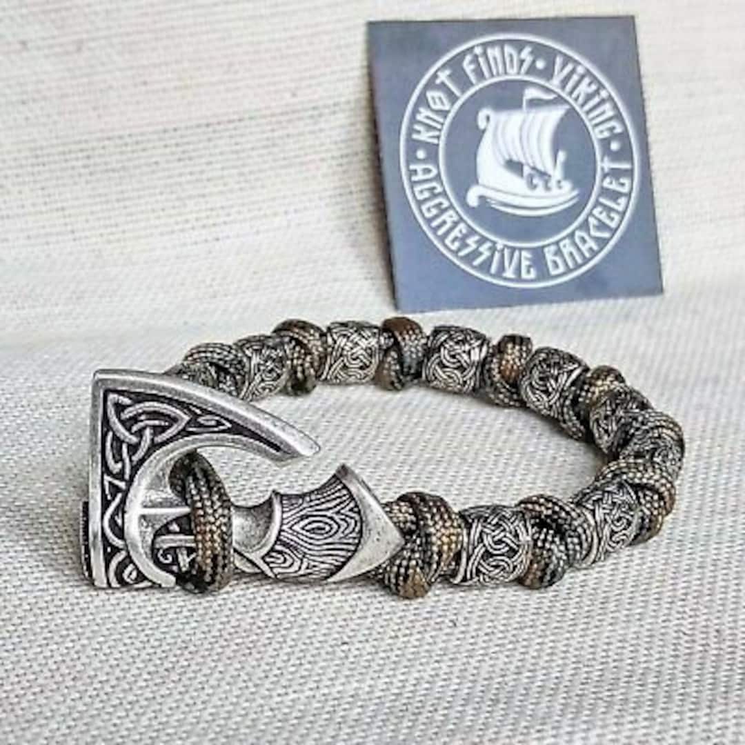 Scandinavian Men's Bangle. Bracelet With Steel Beads. Viking Jewelry ...
