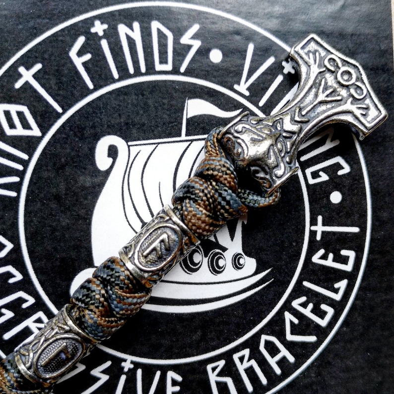 Thor's Hammer Viking Bracelet: Camo Paracord Biker Cuff - Etsy