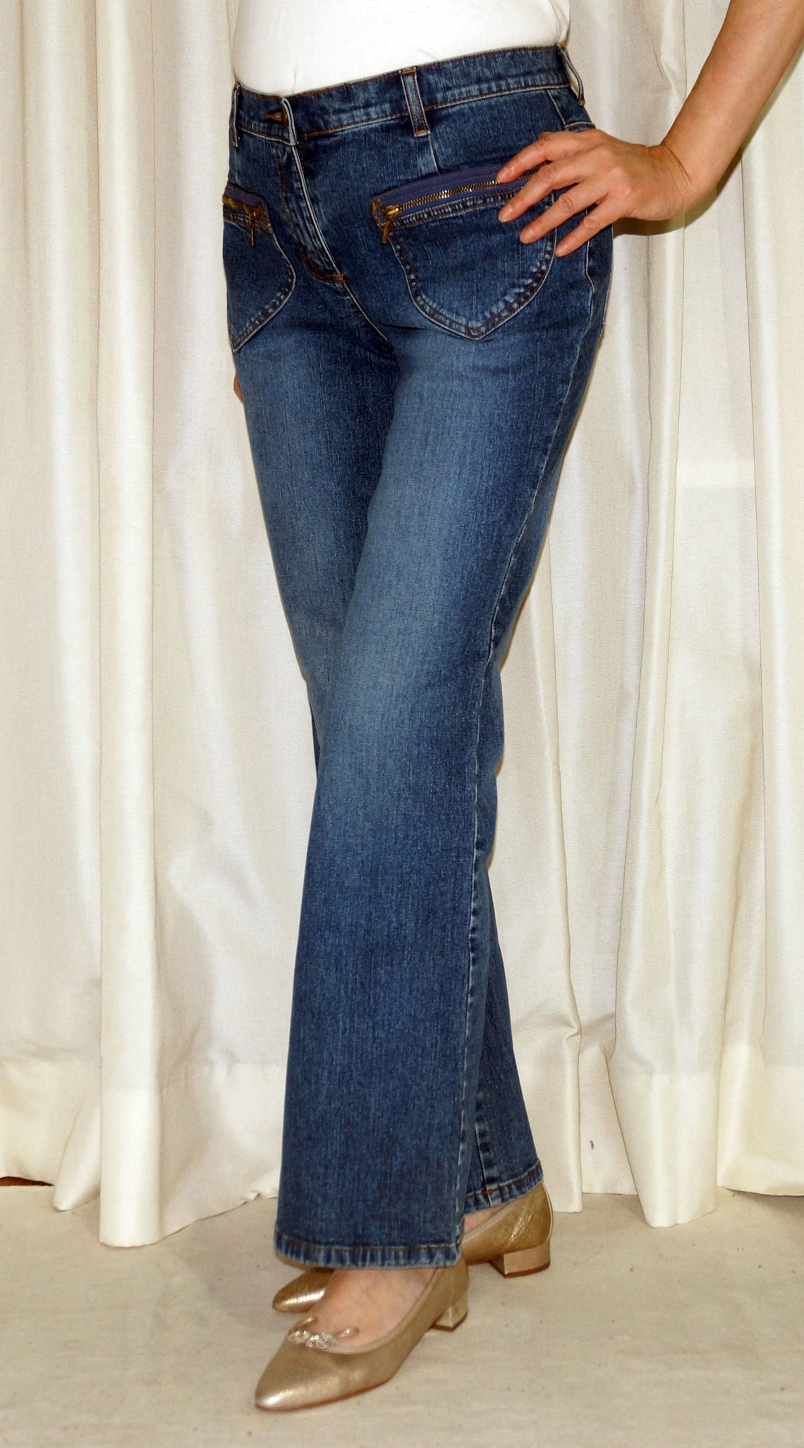 Rare Women Heart Shape Pockets Blue Bells Bottom Jeans - Etsy