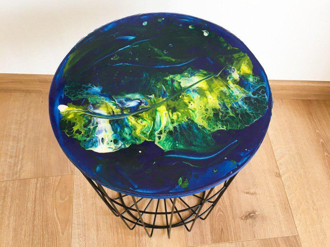 Table basse ronde en résine époxy bleu et vert pour décoration d ...